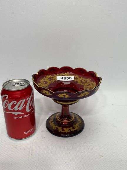 Antique Continental Gilt Ruby Glass Compote Chips Dixons Auction At Crumpton