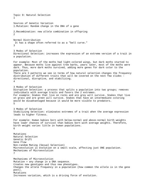 Topic 9 Class Notes Pdf Natural Selection Genetic Diversity
