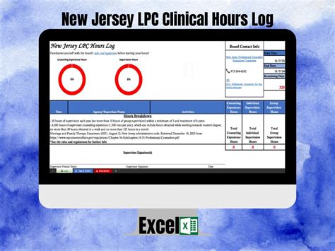 New Jersey LPC Clinical Hours Log Clinical Supervision Form Counseling Worksheet Counselor