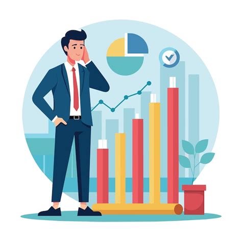 Miniature Businessman Standing And Thinking On Printed Analysis Bar