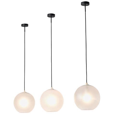 Set Of 3 Slim Frosted Glass Pendant Lights At 1stdibs