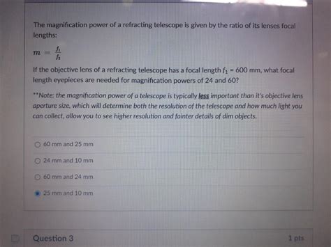 Solved The Magnification Power Of A Refracting Telescope Is