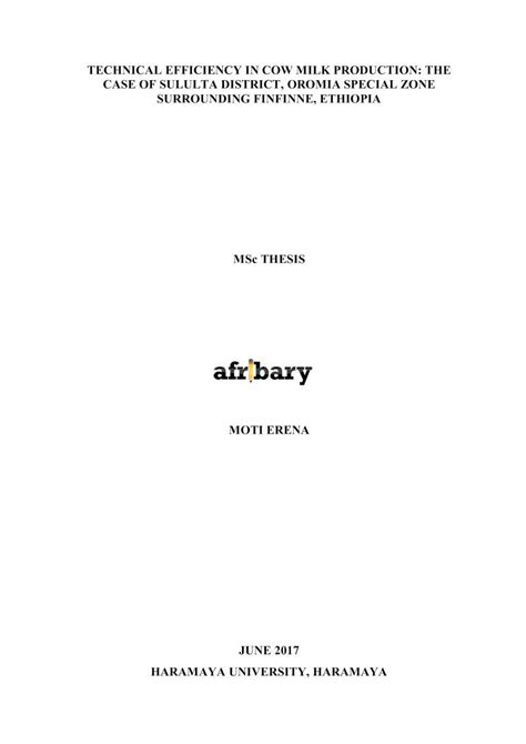 Technical Efficiency In Cow Milk Production The Case Of Sululta District Oromia Special Zone