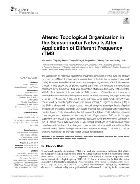 Pdf Altered Topological Organization In The Sensorimotor Network