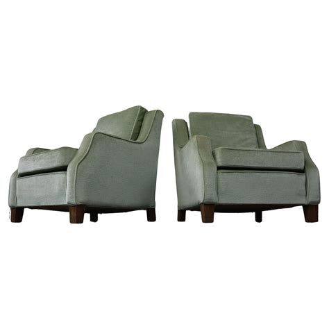 Pair Of Green Velvet Art Deco Modernist Armchairs 1940s For Sale At