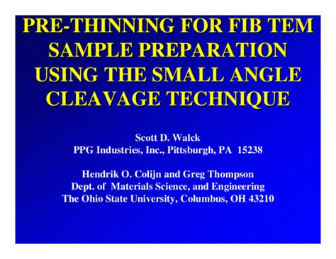 Pdf Pre Thinning For Fib Tem Sample Preparation Using The Small Angle Cleavage Technique
