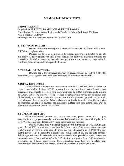 Memorial Descritivo Pdf Argamassa Alvenaria Tecnologia De