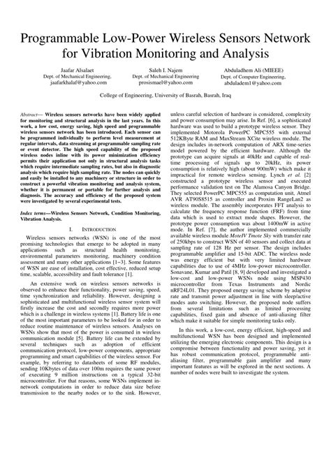 Pdf Programmable Low Power Wireless Sensors Network For Vibration Monitoring And Analysis