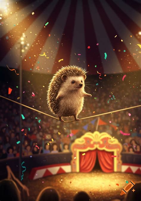 A Cute Cartoon Hamster Rides A Unicycle On A Circus Stage With Confetti