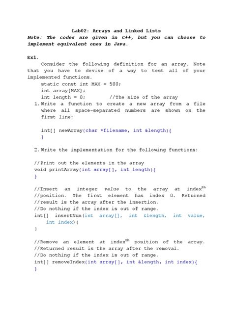 Implement Equivalent Ones In Java Lab02 Arrays And Linked Lists