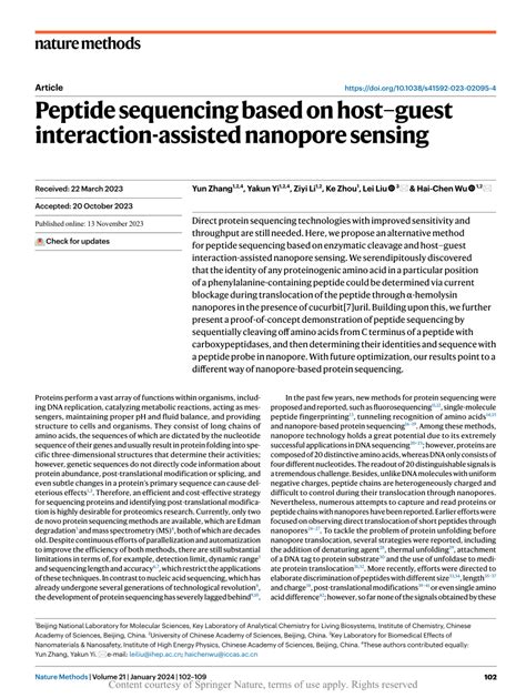 peptide sequencing based on host guest interaction assisted nanopore