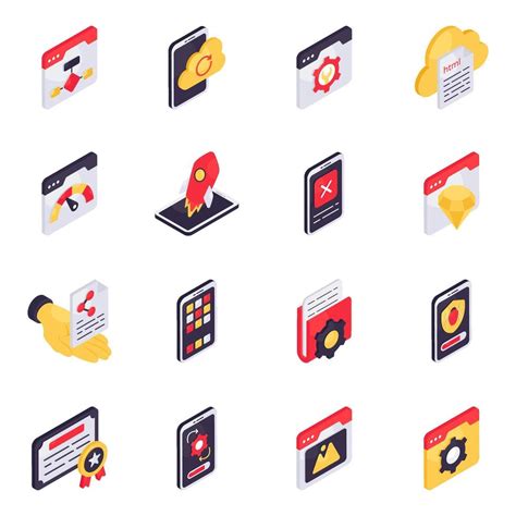 Set Of Web And Programming Isometric Icons Vector Art At Vecteezy