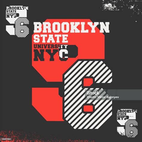 브루클린 주립 대학 뉴욕 티셔츠 스탬프 티 아플리케 패션 타이포그래피 배지 라벨 의류 청바지 또는 기타 인쇄 제품을 위한 프린트 벡터 일러스트레이션 대학교에 대한 스톡 벡터