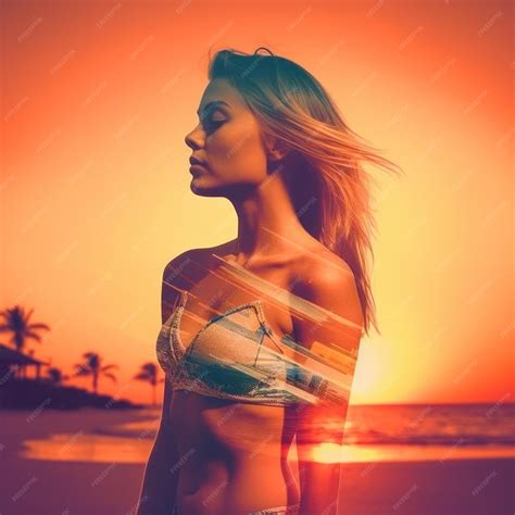 Premium Ai Image Summer Themed Double Exposure Bikini Portrait