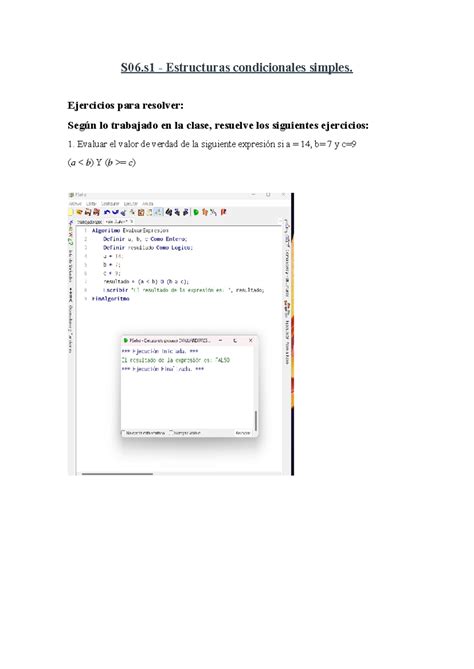 Algoritmo Smna 6 Tarea S06 Estructuras Condicionales Simples Ejercicios Para Resolver