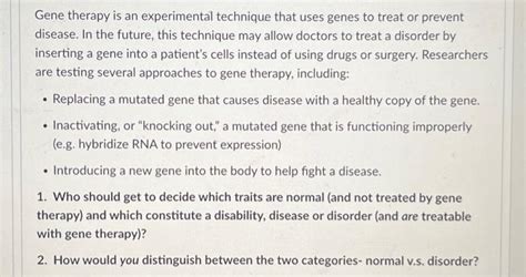 solved gene therapy is an experimental technique that uses