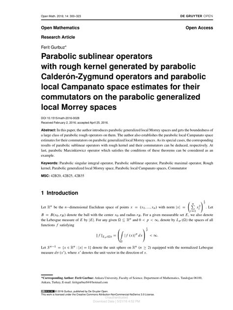 Pdf Parabolic Sublinear Operators With Rough Kernel Generated By Parabolic Calderon Zygmund