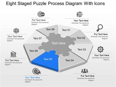 Xi Eight Staged Puzzle Process Diagram With Icons Powerpoint Template PowerPoint Presentation