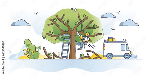 Arborist As Professional Tree Cutting Or Pruning Occupation Outline Concept Forest Trimming