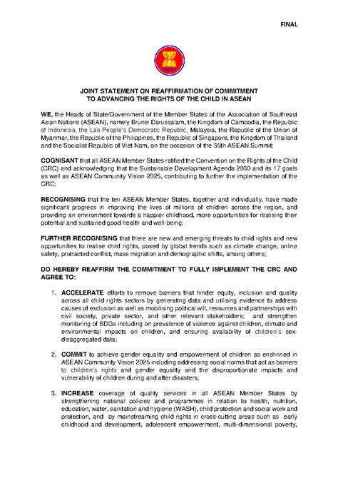 Joint Statement On Reaffirmation Of Commitment To Advancing The Rights