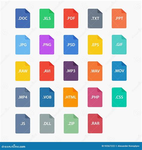 File Type Icons Format And Extension Of Documents Set Of Pdf Doc Excel Png  Psd 