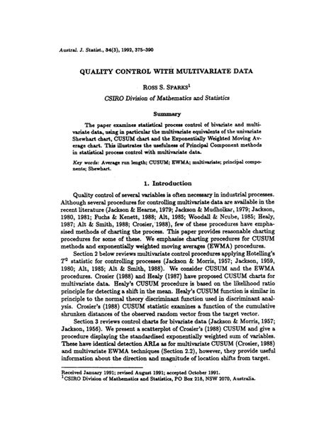 Pdf Quality Control With Multivariate Data
