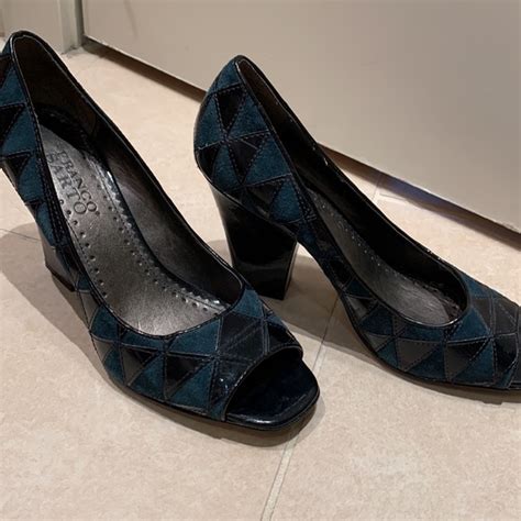 Franco Sarto Shoes Franco Sarto Blue And Black Chunky Heel Peep Toe