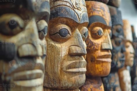 Traditional Totem Poles Showing Native American Art And History