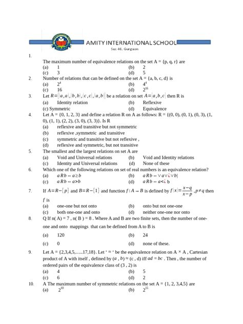 relation and function one markers pdf