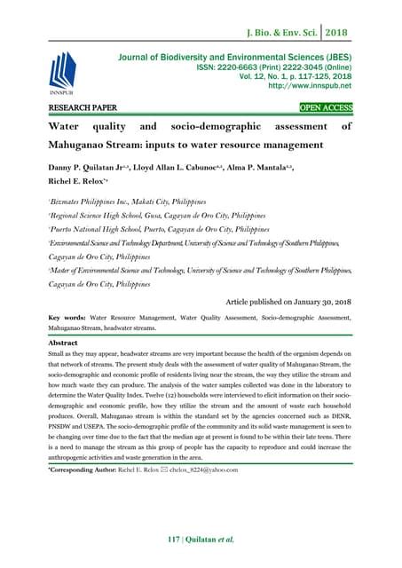Assessment Of Spatial Variations In Surface Water Quality Of Laguna