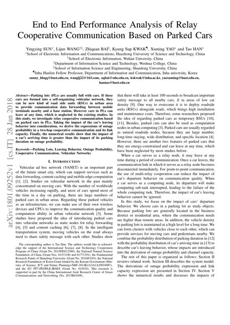 Pdf End To End Performance Analysis Of Relay Cooperative Communication Based On Parked Cars