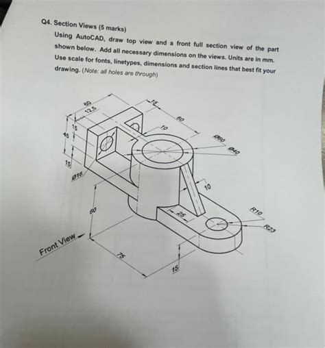 Solved Q Section Views Marks Using AutoCAD Draw Top Chegg Com