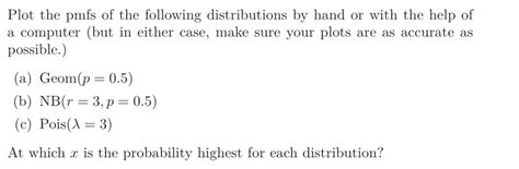 Solved Plot The Pmfs Of The Following Distributions By Hand