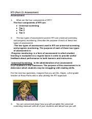 RTI Part Docx RTI Part Assessment Assessment What Are The Four Components Of RTI The