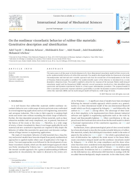 Pdf On The Nonlinear Viscoelastic Behavior Of Rubber Like Materials