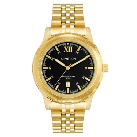 Armitron Mens Gold Tone Round Black Dial Dress Watch