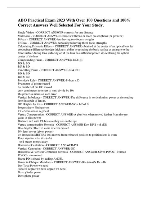 Abo Practical Exam 2023 With Over 100 Questions And 100 Correct Answers Well Selected For Your