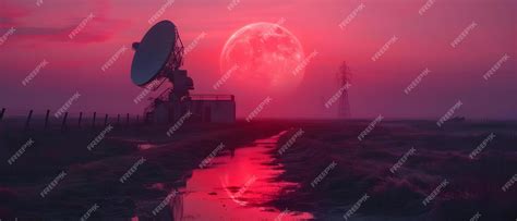 Comunicación Bajo La Luz De La Luna Una Antena Esférica En Medio De Un