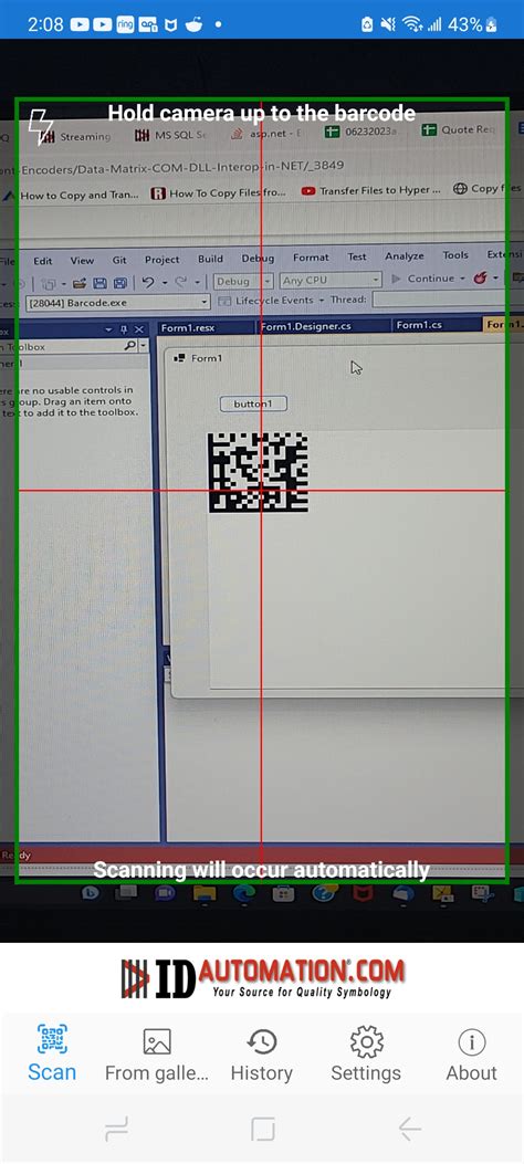 data matrix com dll interop in