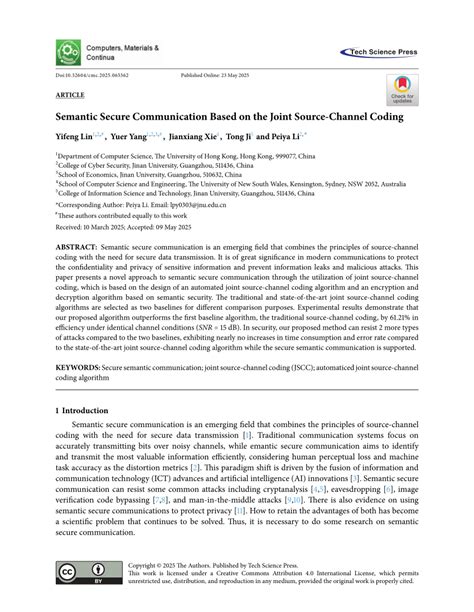 PDF Semantic Secure Communication Based On The Joint Source Channel Coding