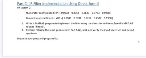 Part C Iir Filter Implementation Using Direct Form