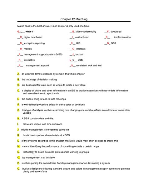 Chapter 12 Matching Blank Chapter 12 Matching Match Each To The Best