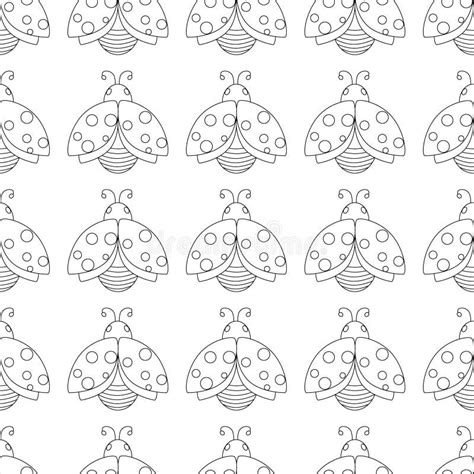Easter Pattern With Insect Ladybug Line Art Stock Vector