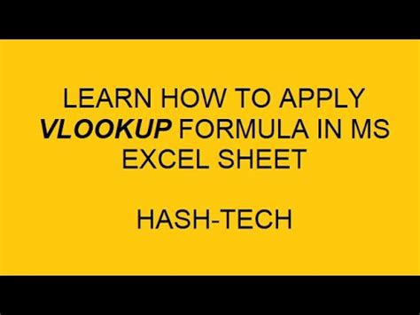 Learn How To Apply VLOOKUP Formula In EXCEL Sheet HASH TECH YouTube