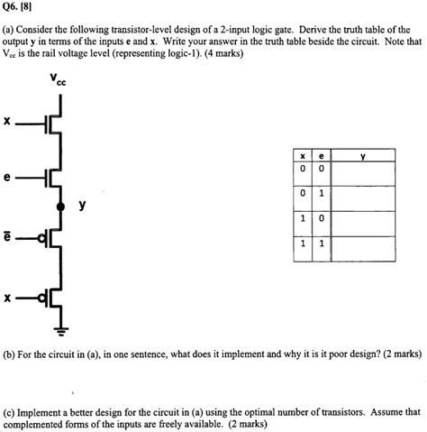 Q6 8 A Consider The Following Transistor Level Design Of A 2 Input Logic Gate Derive The
