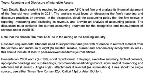 Topic Reporting And Disclosure Of Intangible Assets Task Details Each Student Is Required To