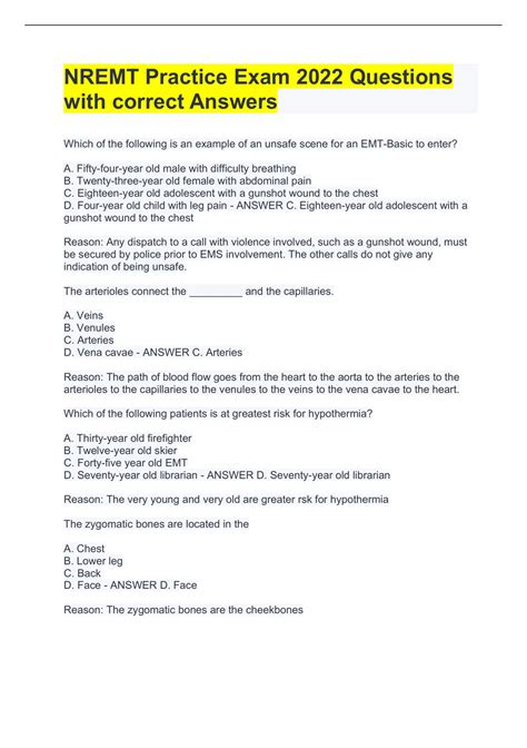 NREMT Practice Exam Questions With Correct Answers NREMT Stuvia US