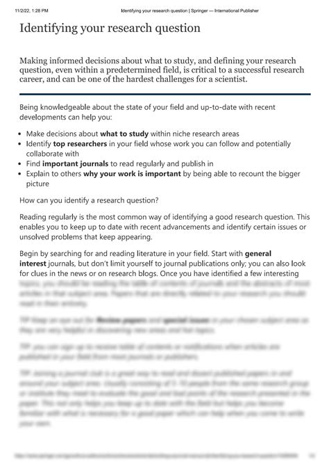SOLUTION: Identifying your research question - Studypool