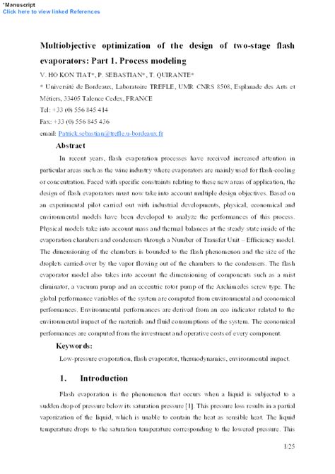 pdf multi objective optimization of the design of two stage flash