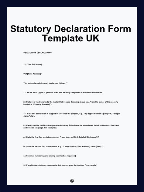 Statutory Declaration Form Template Uk